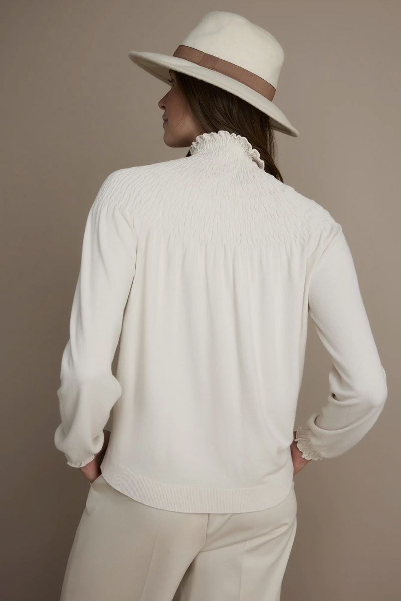 Smocked Neck Top in White – chrisjameskingston